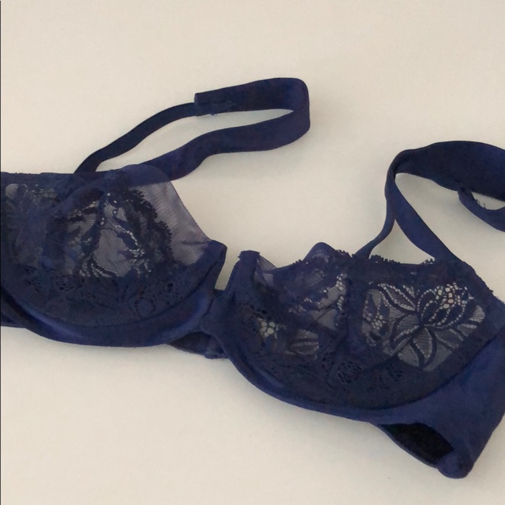 Victoria’s Secret Dark Blue Satin/ Lace/ Mesh Bra - Gem